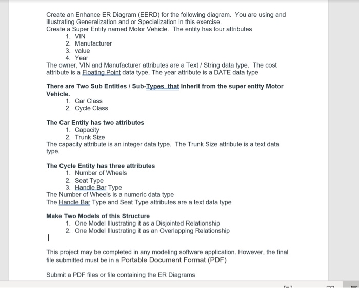 Solved Create an Enhance ER Diagram (EERD) for the following | Chegg.com