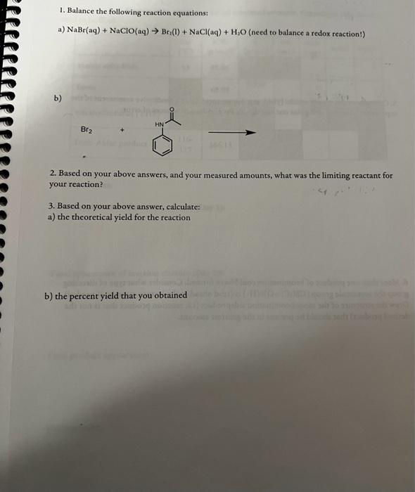 Solved 1. Balance the following reaction equations: a) | Chegg.com