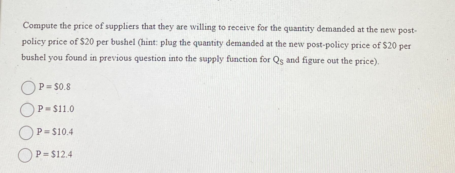 Solved Compute the price of suppliers that they are willing | Chegg.com