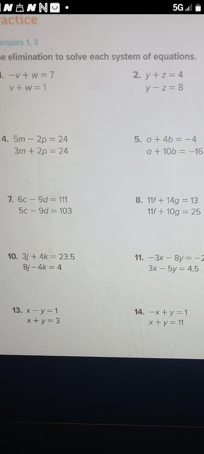 Solved elimination to solve each system of equations. | Chegg.com