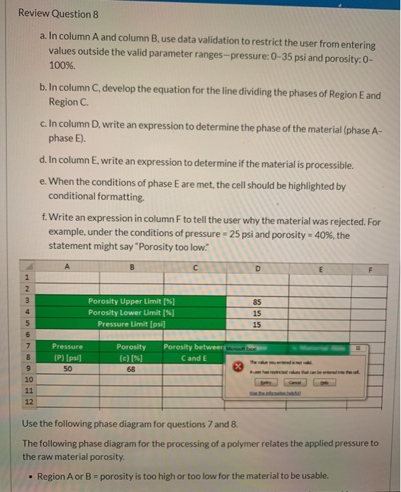 Review Question 8 a. In column A and column B, use | Chegg.com