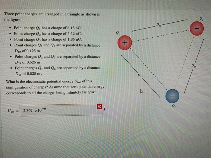 Solved Three point charges are arranged in a triangle as | Chegg.com
