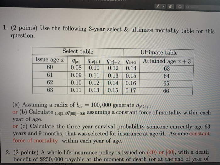 1. (2 points) Use the following 3-year select & | Chegg.com