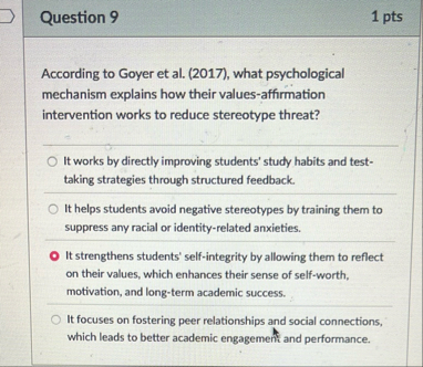 Solved Question 91 ﻿ptsAccording to Goyer et al. (2017), | Chegg.com