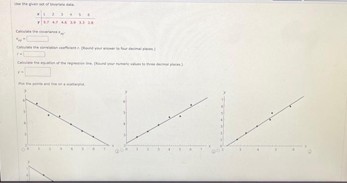 Solved Use the given set of bivariate data x 1 2 3 4 5 6 y | Chegg.com