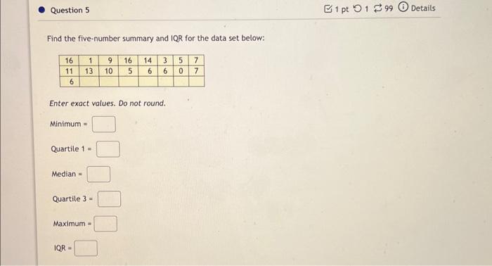 Solved Find the five-number summary and IQR for the data set | Chegg.com