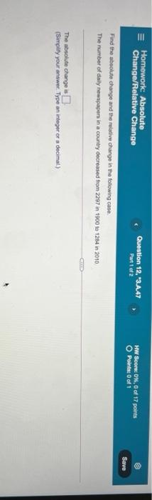Solved III Homework: Absolute Change/Relative Change | Chegg.com