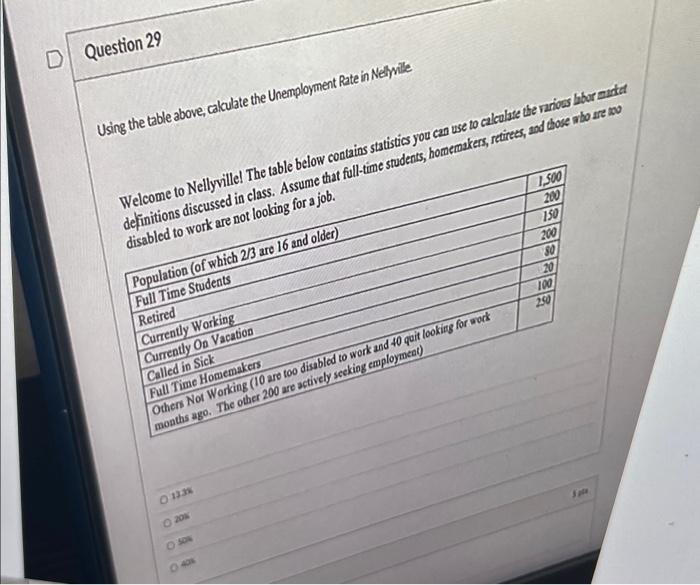 Solved Question 29 Using the table above, cakulate the | Chegg.com