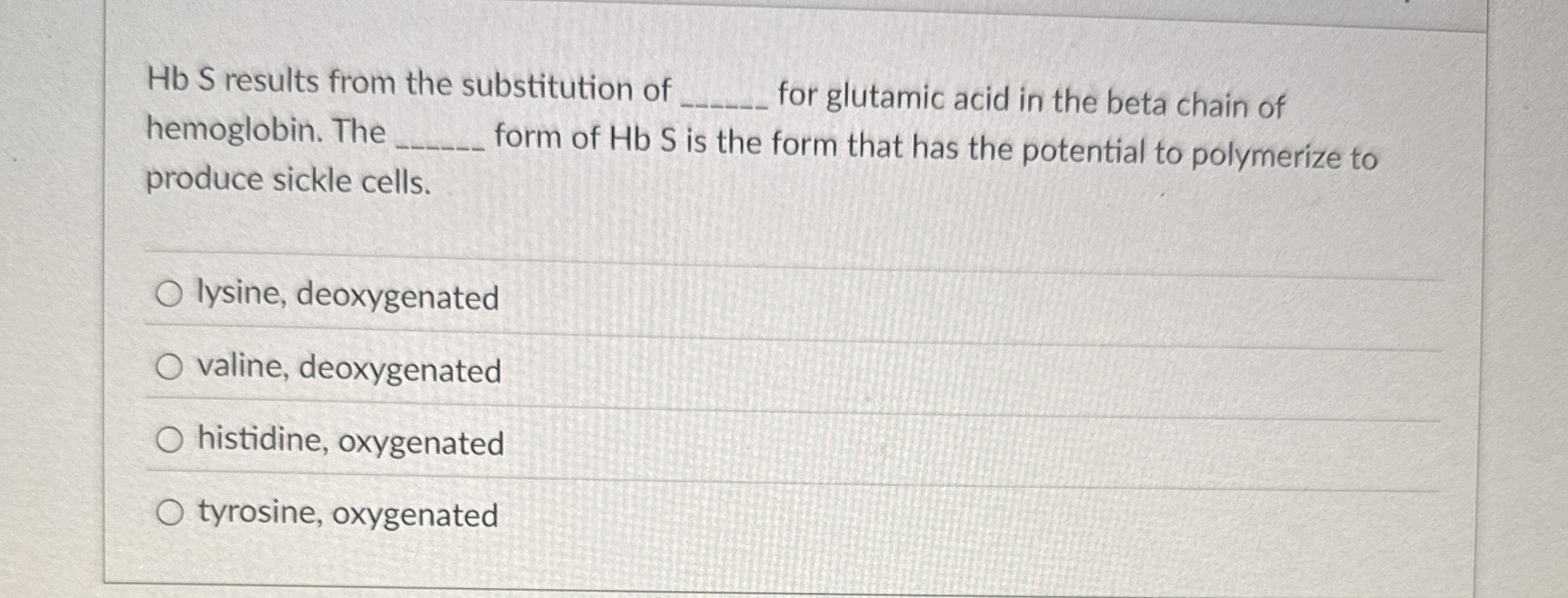 Solved Hb S results from the substitution of q, ﻿hemoglobin. | Chegg.com