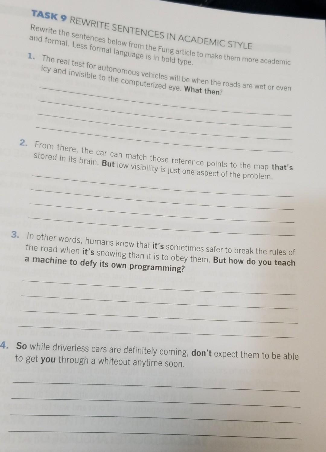 TASK 9 REWRITE SENTENCES IN ACADEMIC STYLE Rewrite | Chegg.com