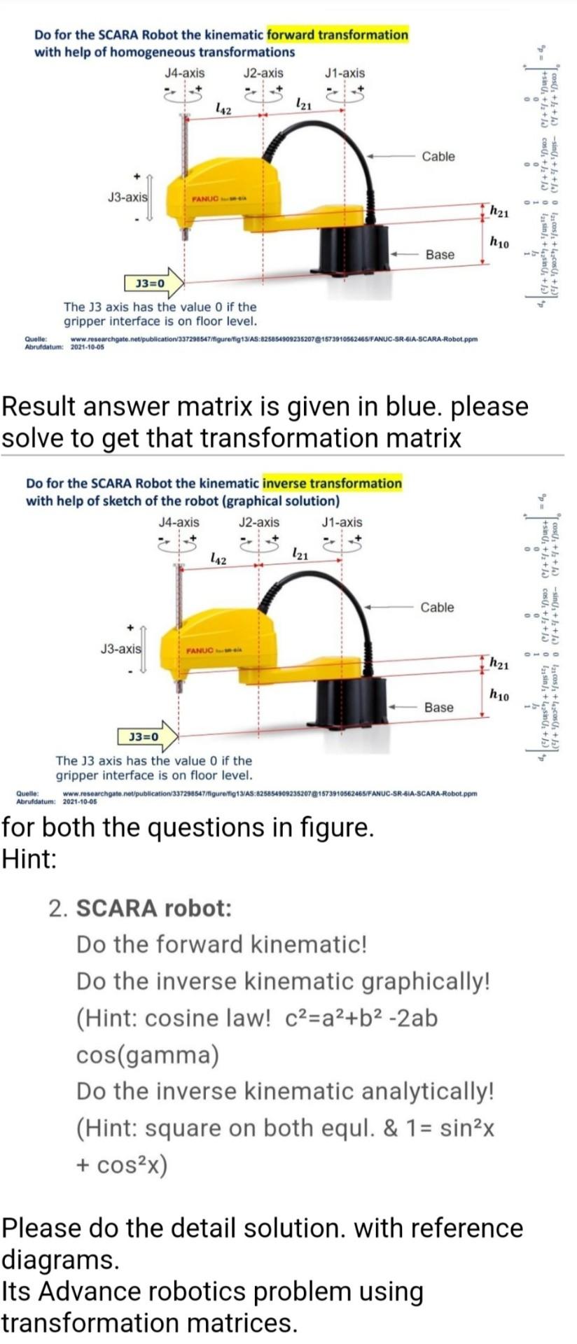 Solved Do for the SCARA Robot the kinematic forward | Chegg.com