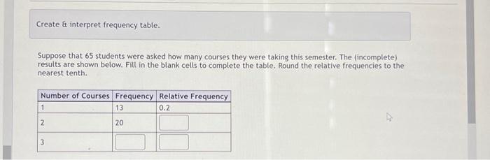 Solved Create \& interpret frequency table. Suppose that 65 | Chegg.com