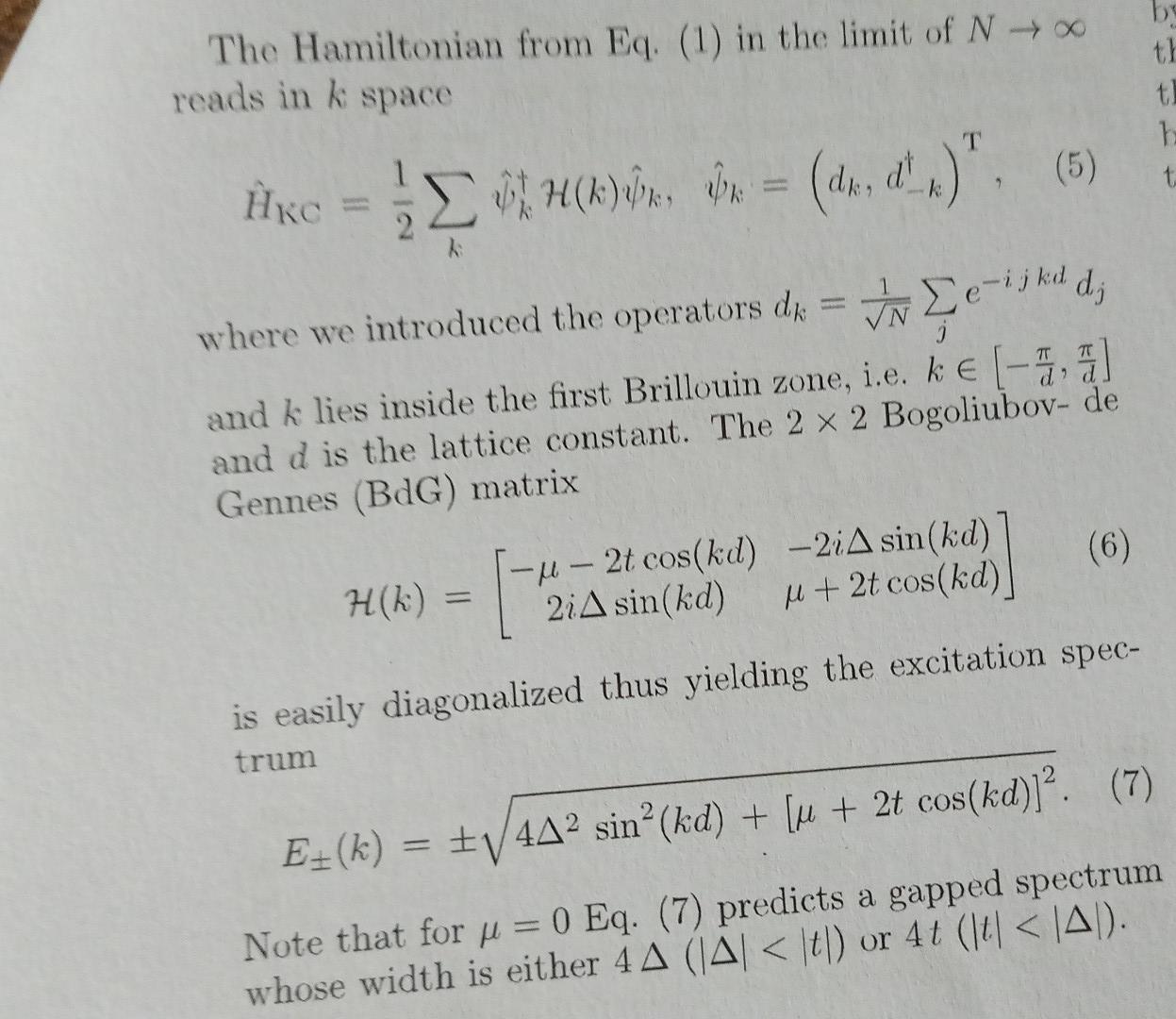 change this kitaev Chain Hamiltonian from real space | Chegg.com