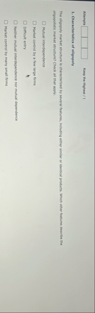 Solved Attempts ﻿Keep the Highest / 1Characteristics of | Chegg.com