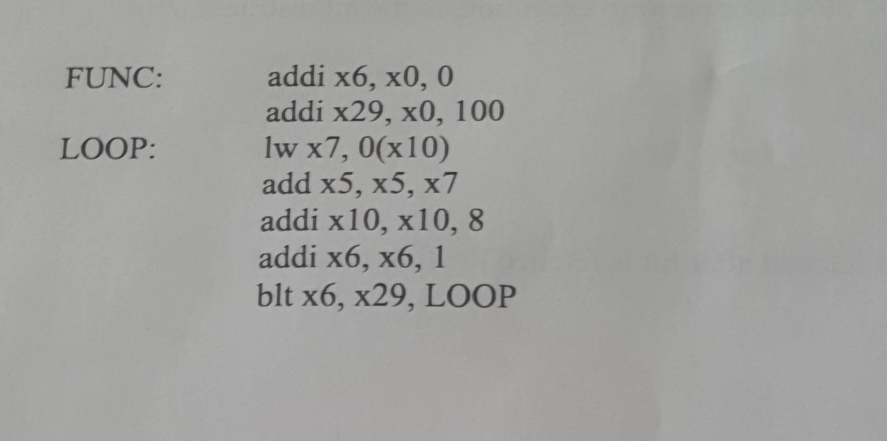 Solved addi x6,x0,0 addi x29,x0,100 lw x7,0(x10) add | Chegg.com