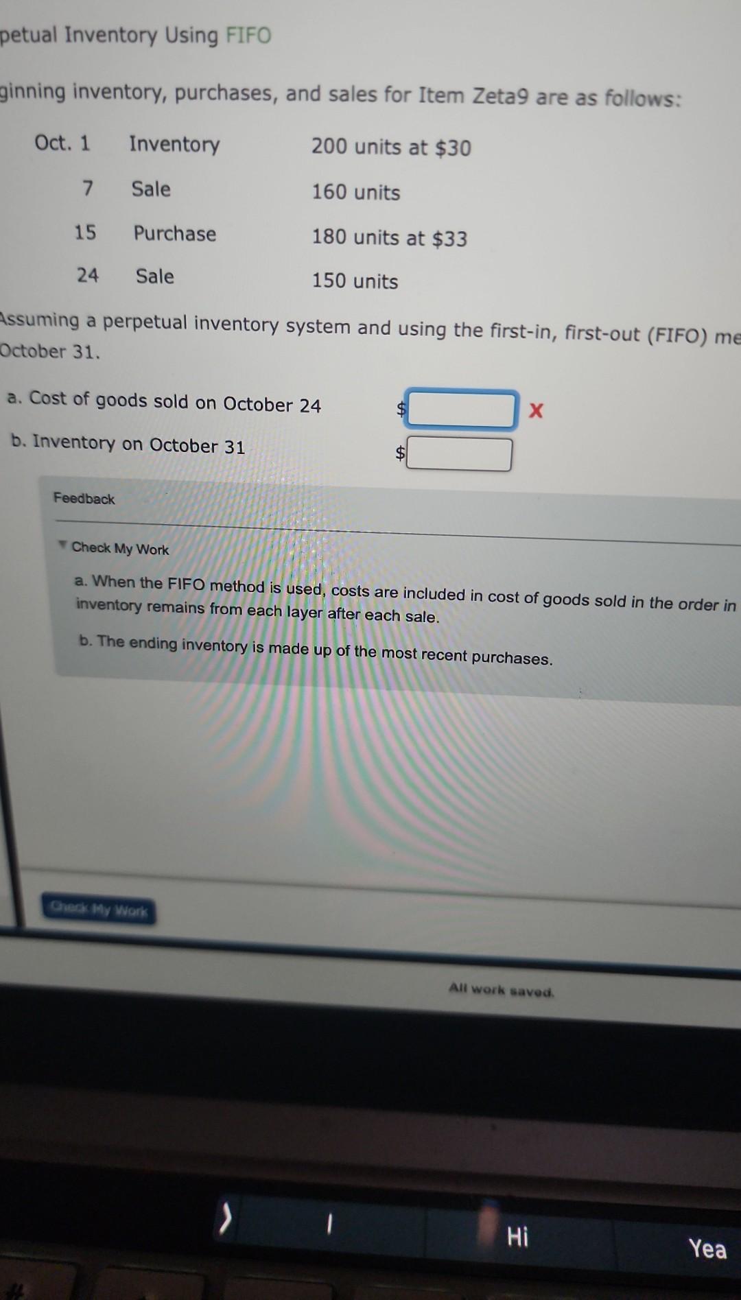 [Solved]: petual Inventory Using FIFO ginning inventory