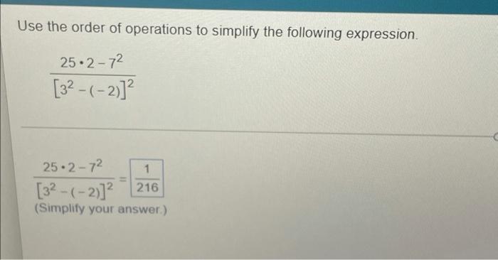 Solved Use the order of operations to simplify the following | Chegg.com