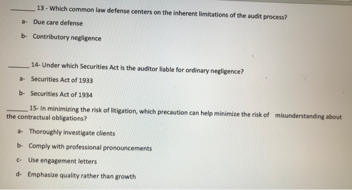 Solved 13 - Which common law defense centers on the inherent | Chegg.com