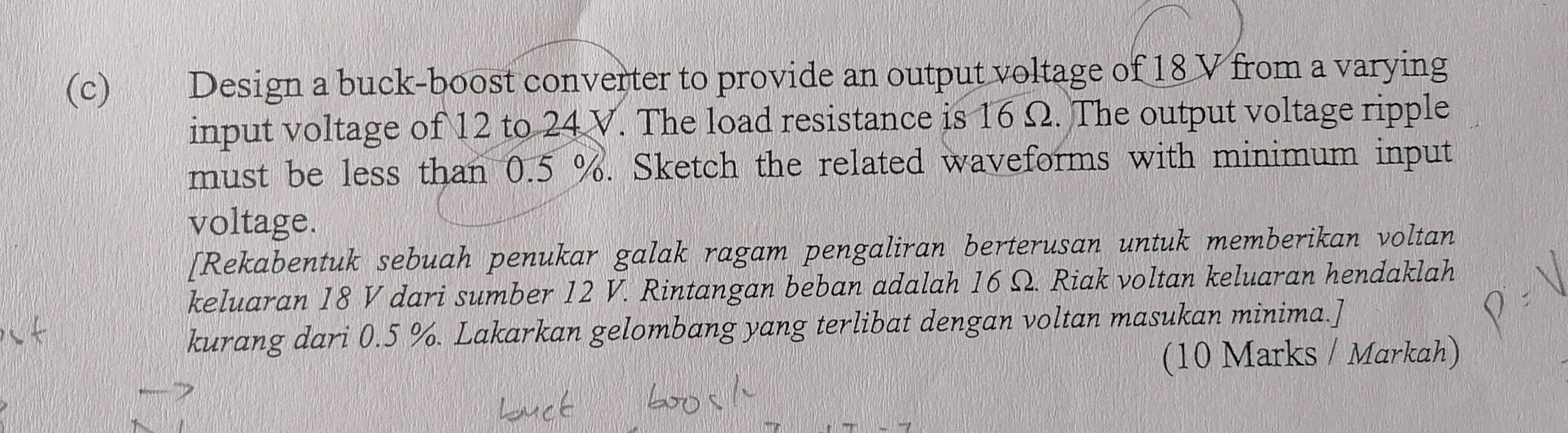 Solved Design a buck-boost converter to provide an output | Chegg.com