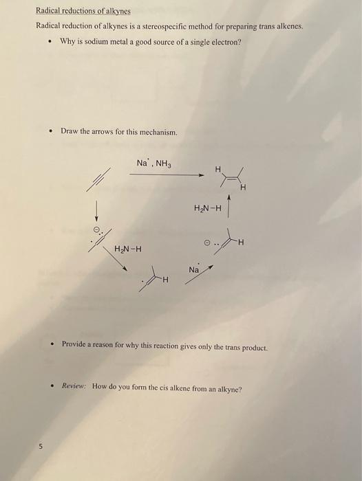 Solved Radical reductions of alkynes Radical reduction of | Chegg.com