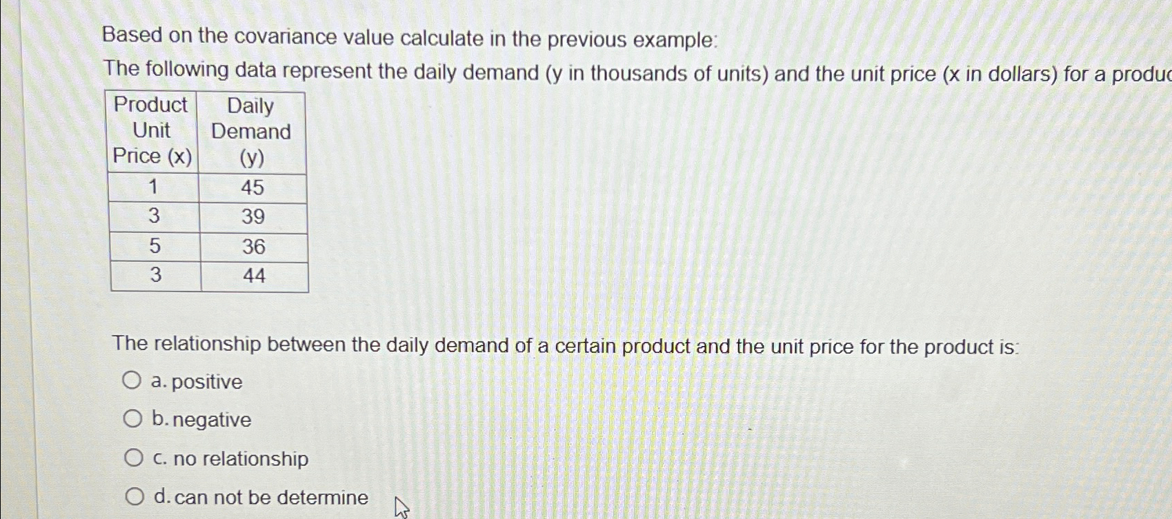 Solved Based on the covariance value calculate in the | Chegg.com