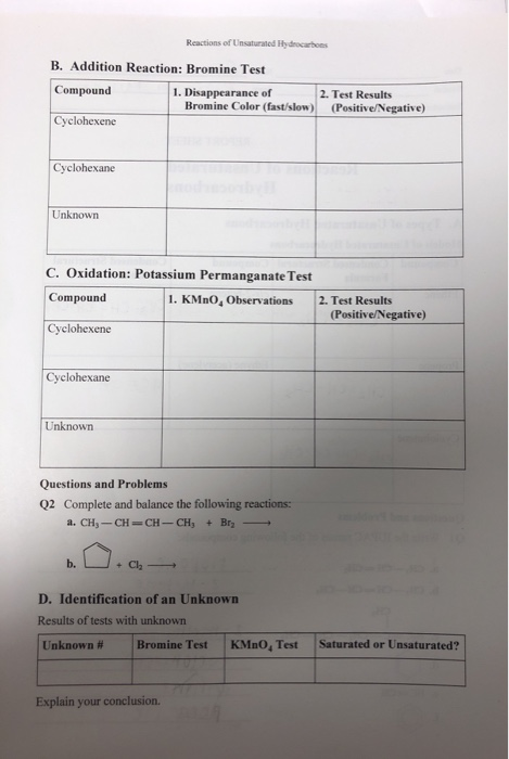 Solved Reactions of Unsaturated Hydrocarbons B. Addition | Chegg.com
