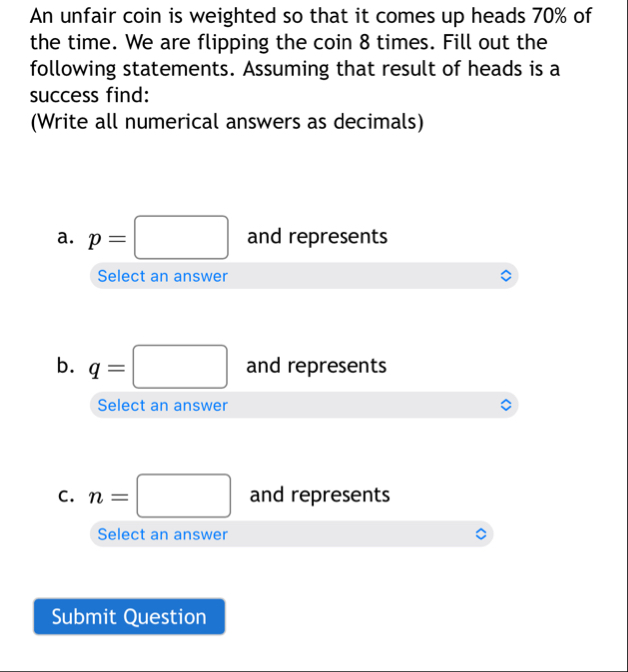 Solved An unfair coin is weighted so that it comes up heads | Chegg.com