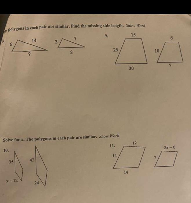Solved polygons in each pair are similar. Find the missing | Chegg.com