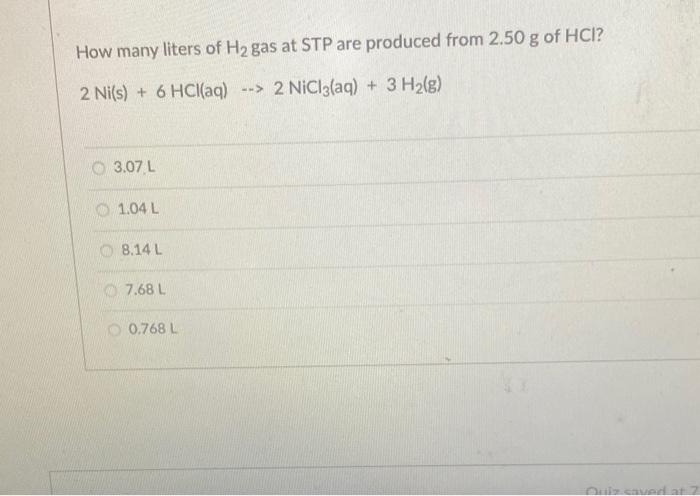 Solved How many liters of H2 gas at STP are produced from | Chegg.com