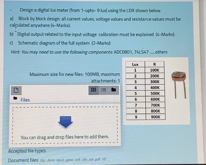 - Design a digital lux meter (from 1-upto- 9 lux) | Chegg.com