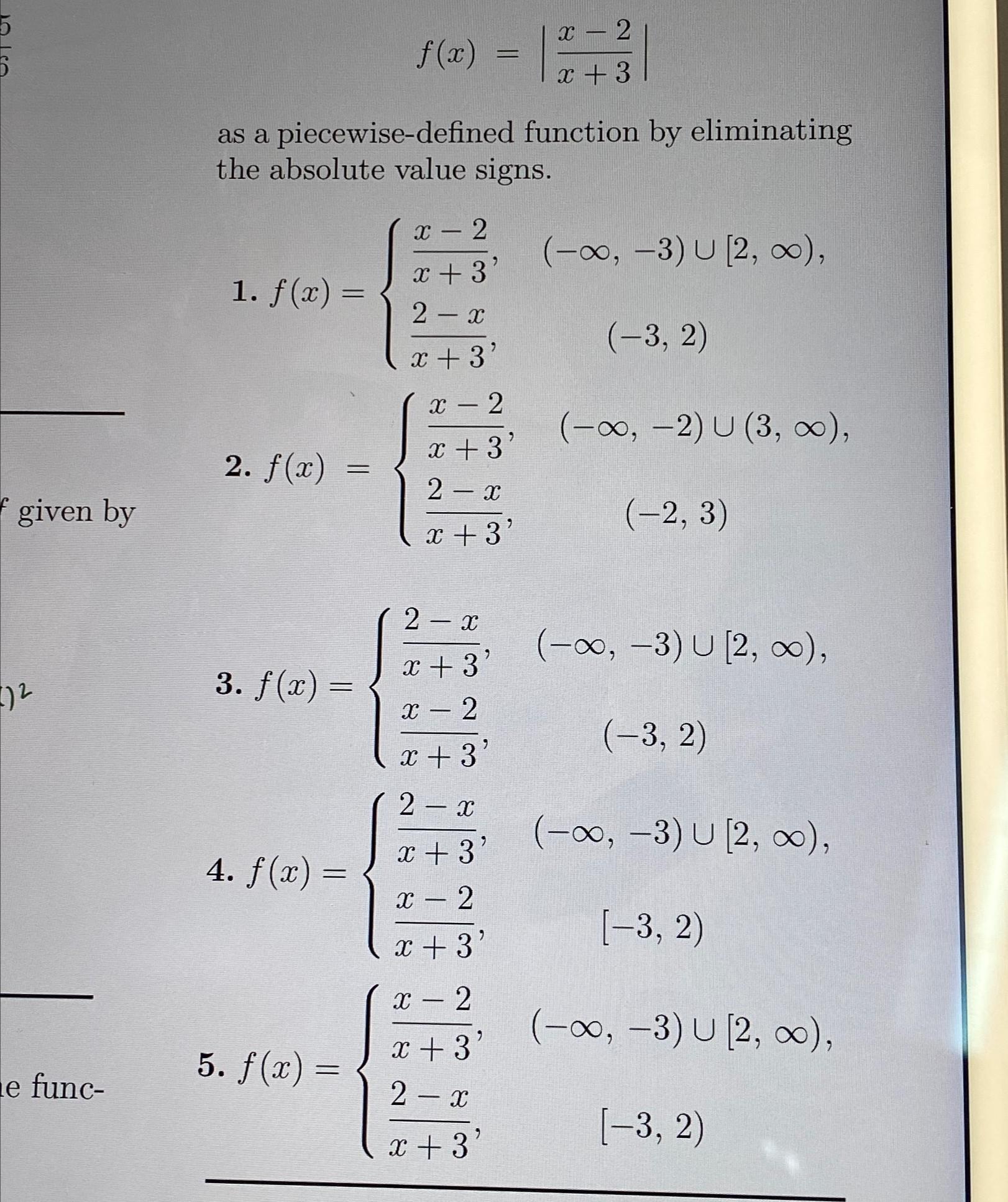 Solved f(x)=|x-2x+3|as a piecewise-defined function by | Chegg.com
