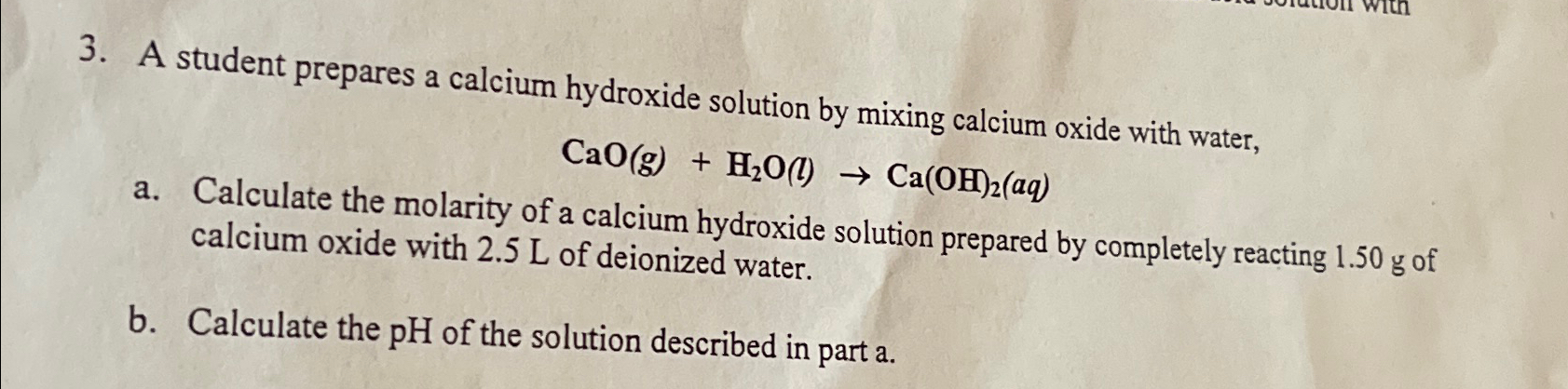 Solved A student prepares a calcium hydroxide solution by | Chegg.com