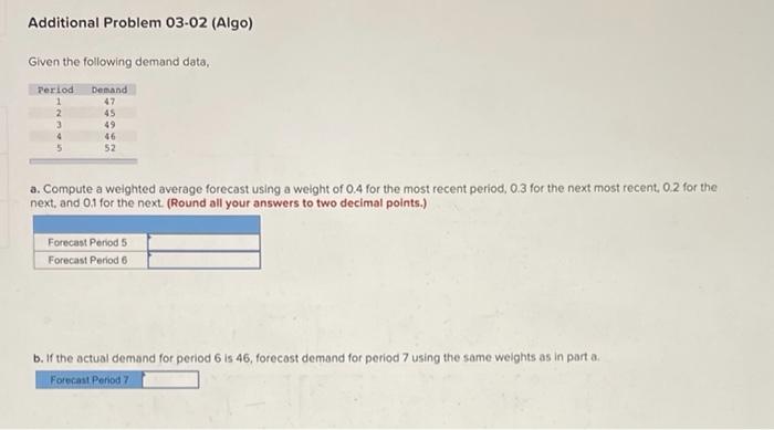 Solved Additional Problem 03-01 (Algo) Compute a | Chegg.com