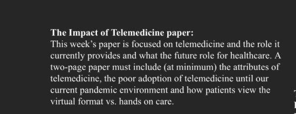 Solved The Impact of Telemedicine paper: This week's paper | Chegg.com