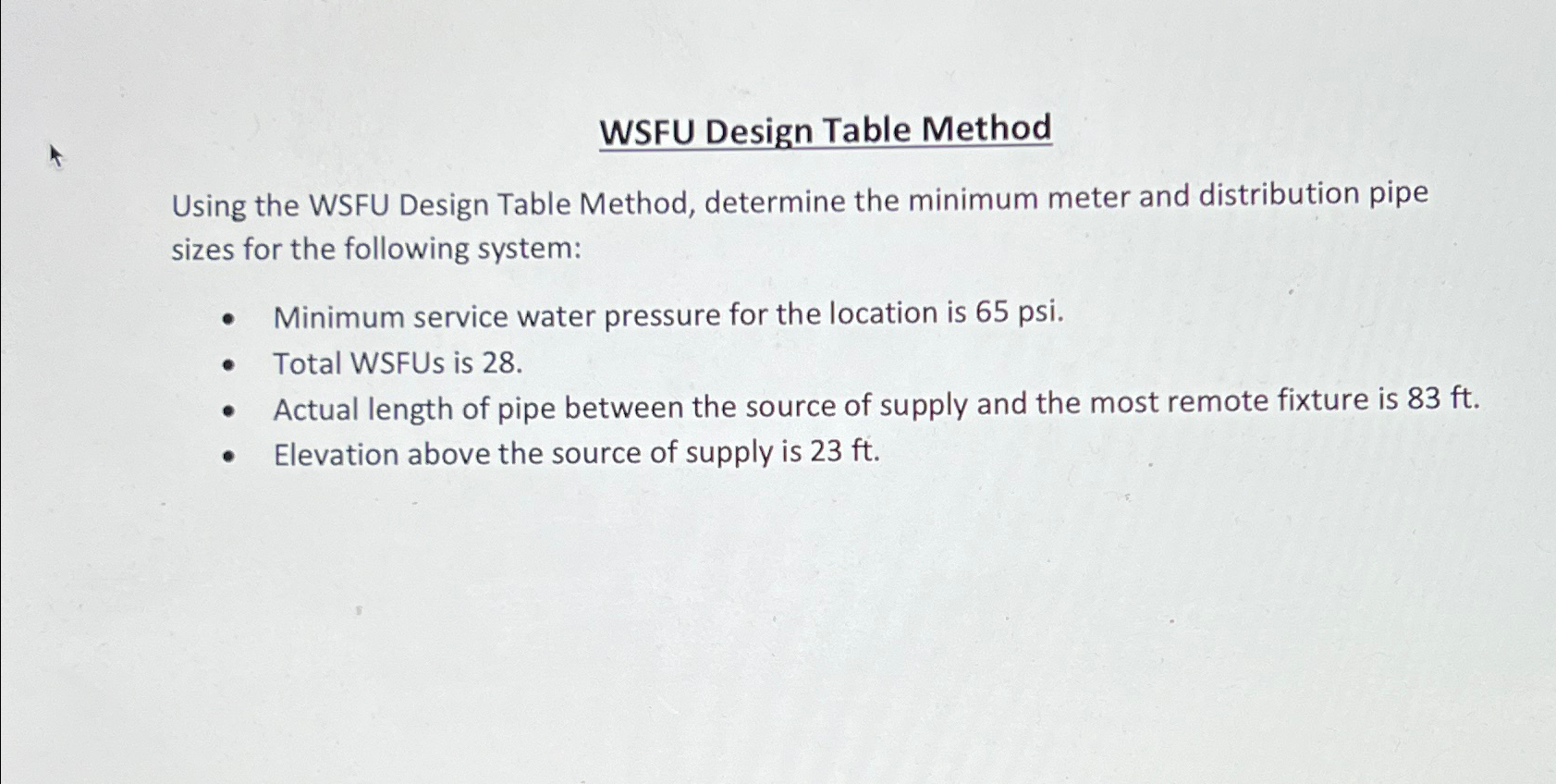 Solved WSFU Design Table MethodUsing the WSFU Design Table | Chegg.com