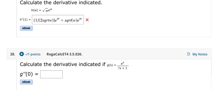 Solved Calculate the derivative indicated. wew h(w) | Chegg.com