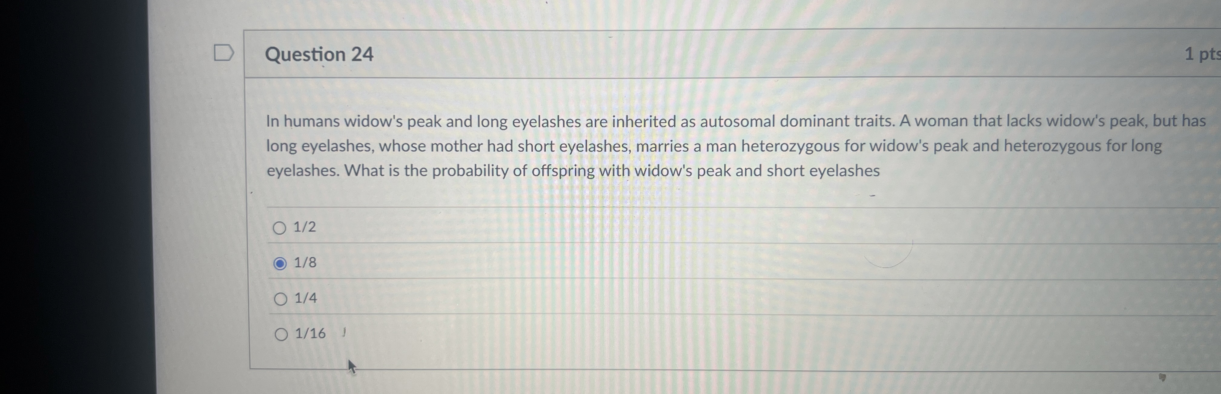 Solved Question 241 ﻿ptsIn humans widow's peak and long | Chegg.com