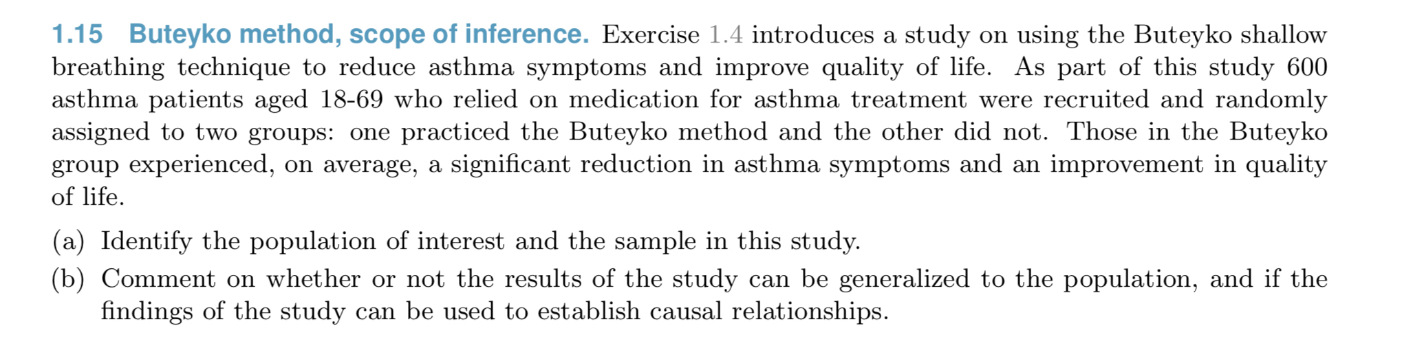 Solved 1.15 ﻿Buteyko method, scope of inference. Exercise | Chegg.com