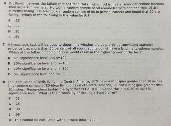 Solved 6 Dr. Povich believes the failure rate at Grand Oaks | Chegg.com