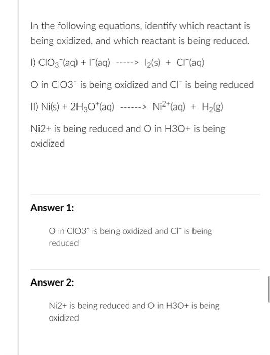 Solved In the following equations, identify which reactant | Chegg.com