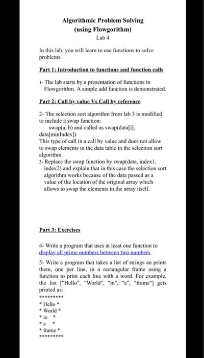 Solved Algorithmic Problem Solving Using Flowgorithm Lab 4