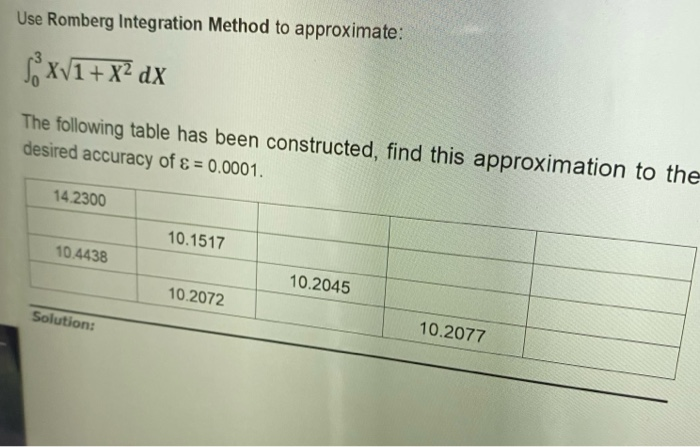 Solved Use Romberg Integration Method to approximate: | Chegg.com