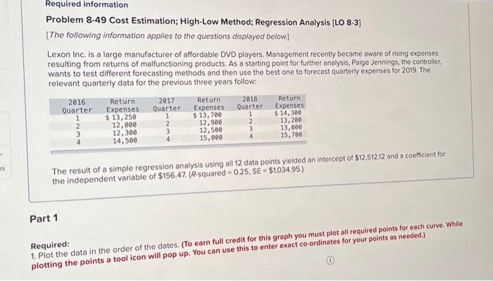 Solved Problem 8-49 Cost Estimation; High-Low Method; | Chegg.com