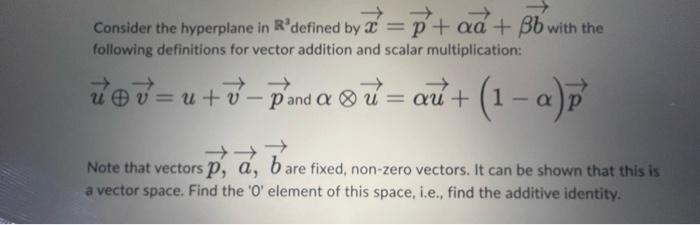 Solved Consider the hyperplane in R'defined by=p+ aa+ Bb | Chegg.com