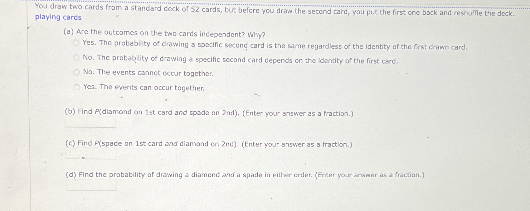Solved You draw two cards from a standard deck of 52 ﻿cards, | Chegg.com