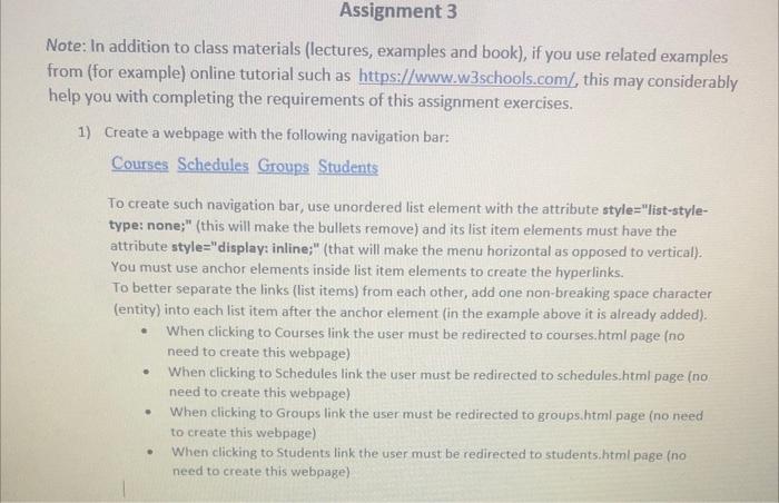 Solved Assignment 3 Note: In addition to class materials | Chegg.com