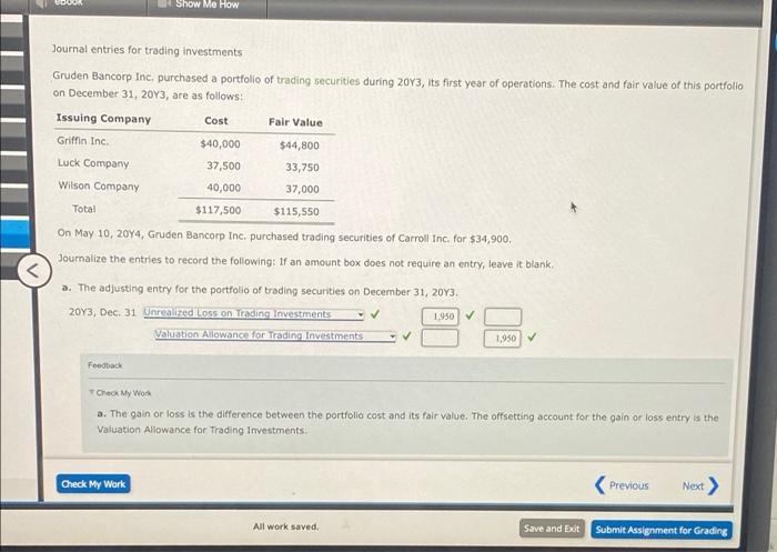 Solved Show Me How Journal entries for trading investments | Chegg.com