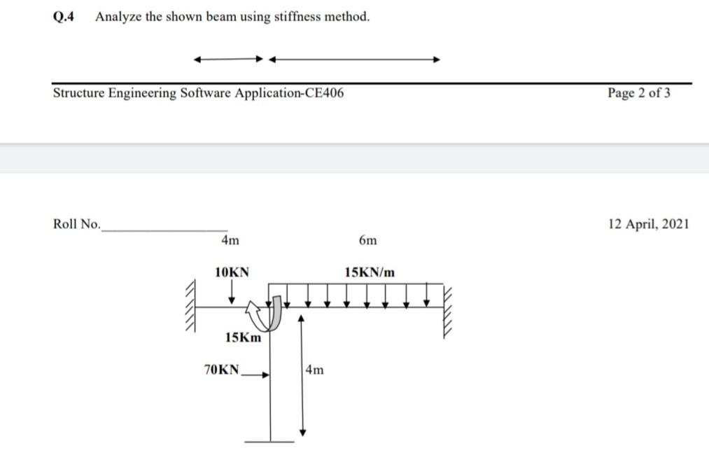 Solved Q.4 Analyze the shown beam using stiffness method. | Chegg.com