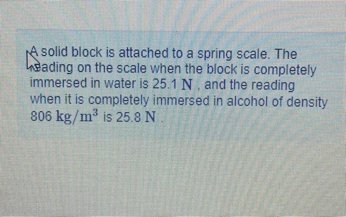 Solved A solid block is attached to a spring scale. The | Chegg.com