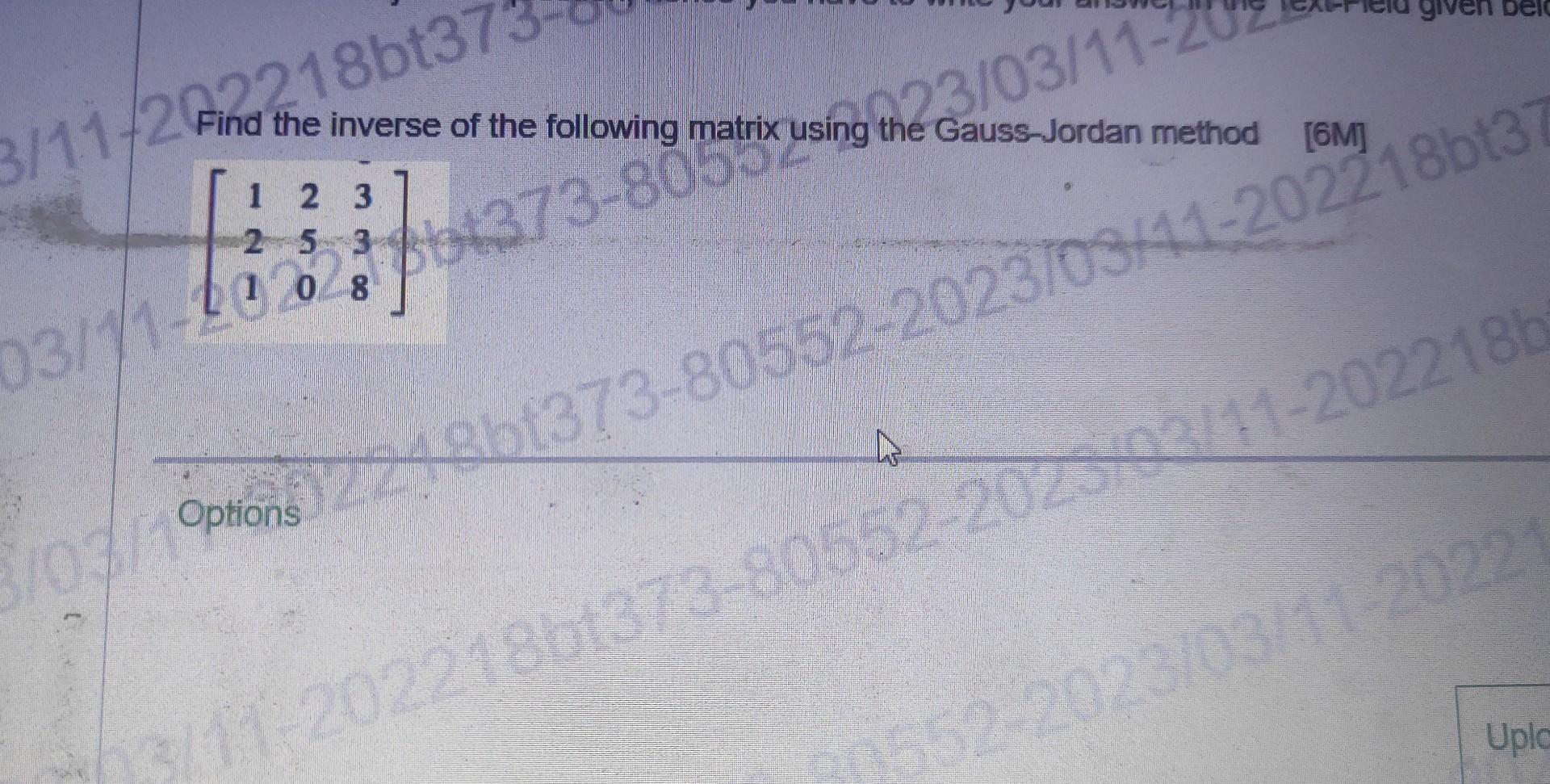 Solved Find the inverse of the following matrix using the | Chegg.com